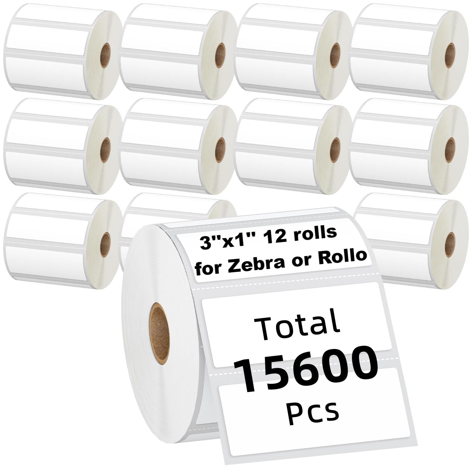 Snapklik.com : Kingtac (15,600 Labels/12 Rolls) Zebra 3x1 Labels ...