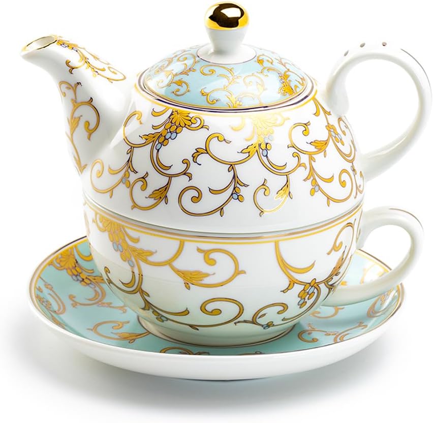 Amazon.com | Grace Teaware Gold Scroll Fine Porcelain Tea For One Set ...