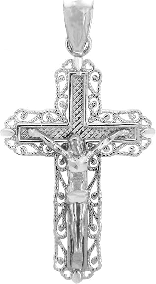 Amazon.com: Religious Jewelry 925 Sterling Silver Crucifix Filigree ...