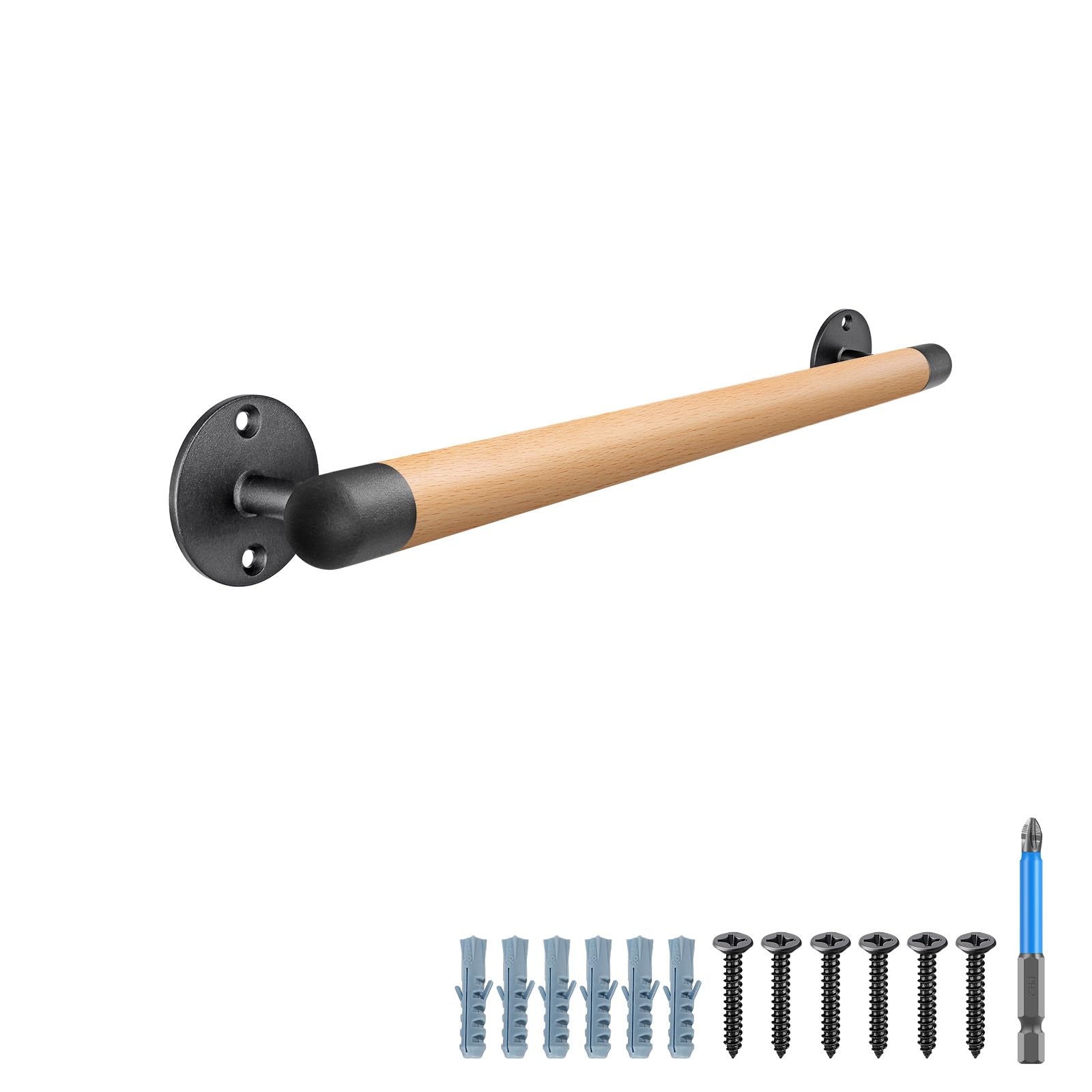 SELEWARE 26 Inch Wood Handrail Stair Handrail Drywall or Concrete Mount ...