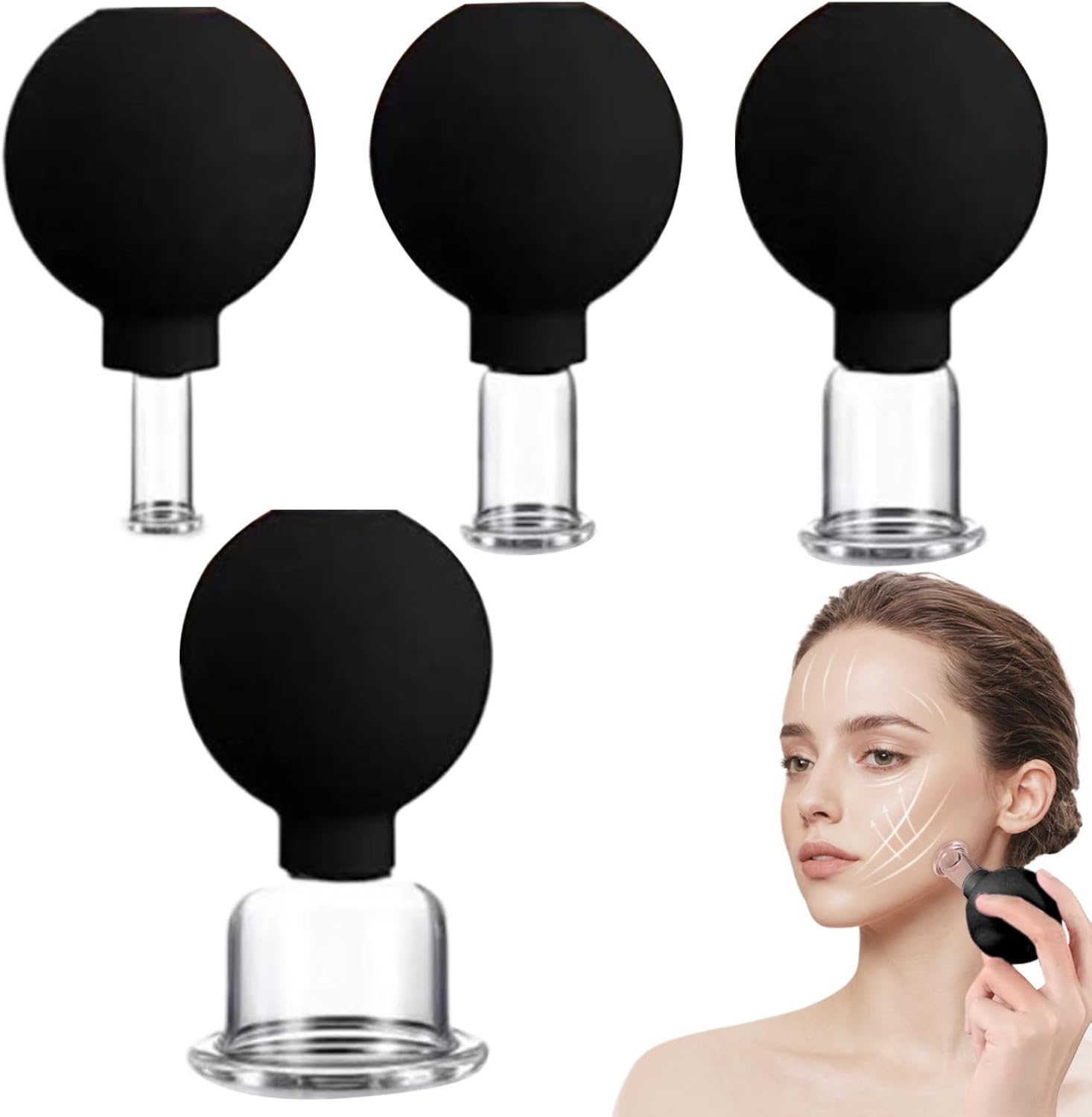 4Pcs Facial Cupping Set for Face 4 Size Face Cupping Cups Vacuum Facial ...