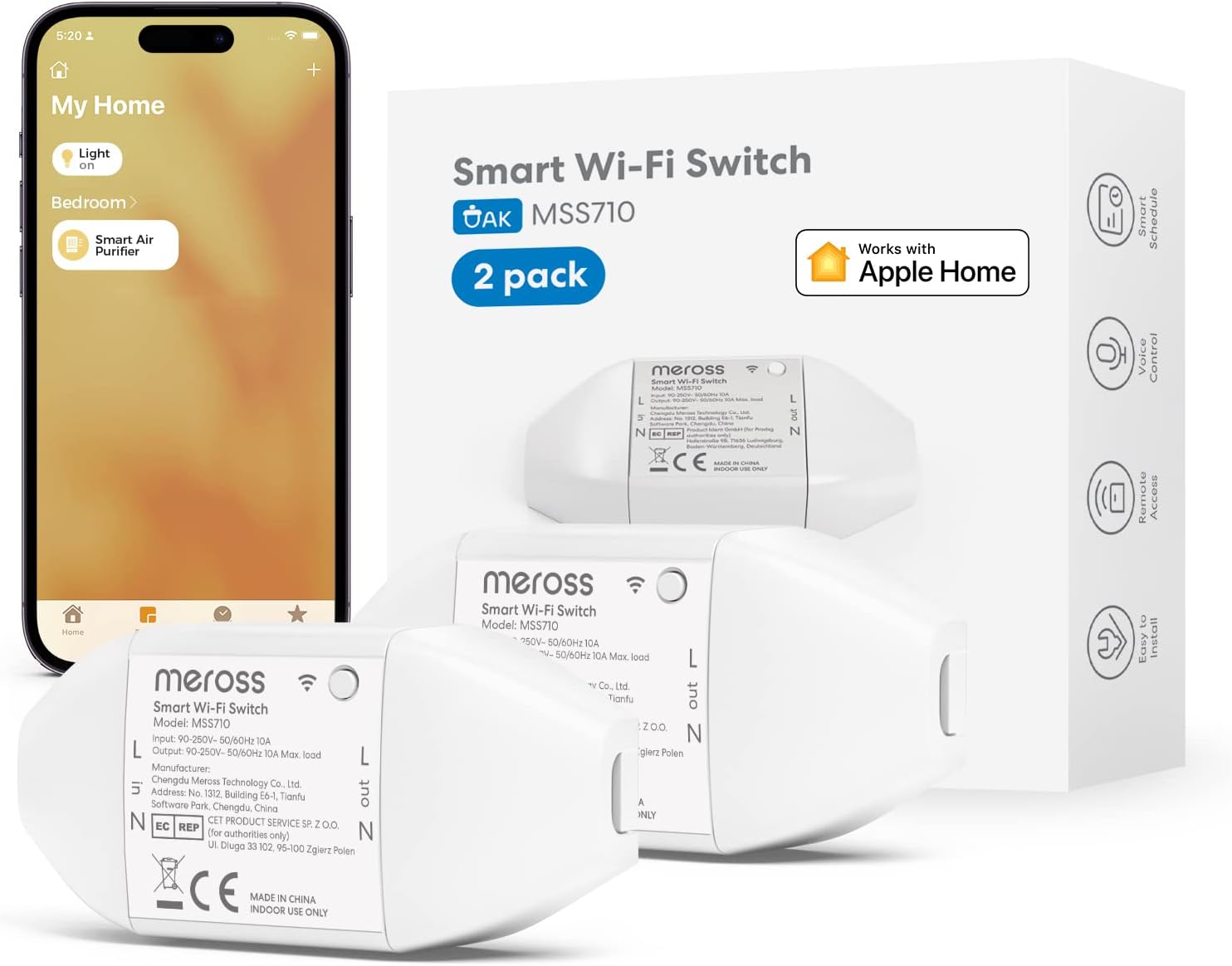 Meross WiFi Smart Switch Works with Apple HomeKit, DIY Smart Switch ...