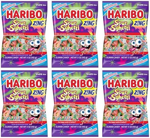 Amazon.com : Haribo ZING Sour S'ghetti Pack of 6 (5oz Bags) Sweet and ...