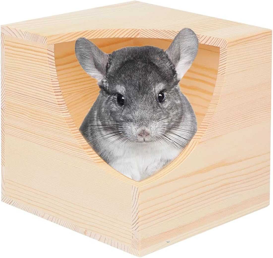 Amazon.com: Pet Chinchilla Hut Hideout Natural Wooden Small Animal ...