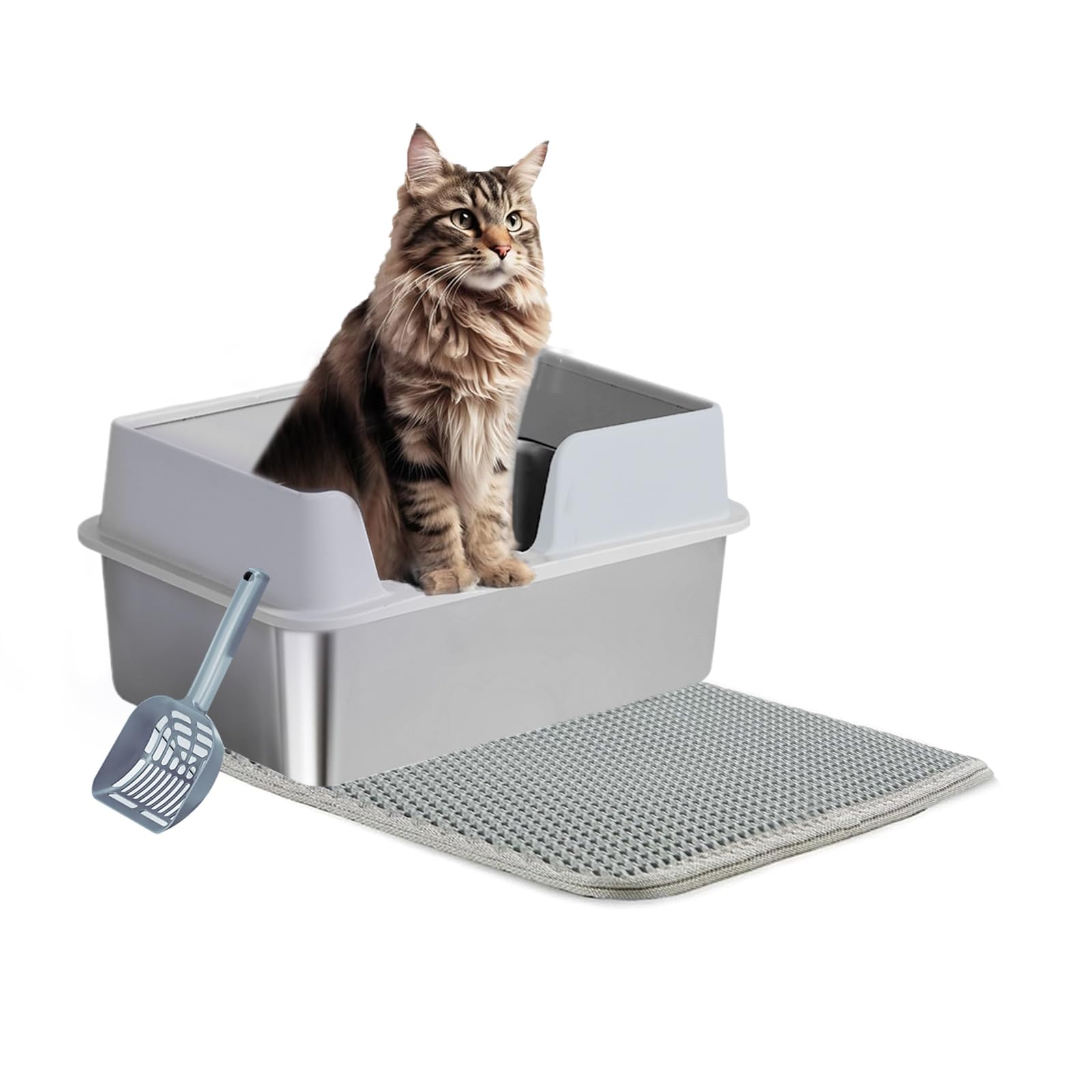Enclosed Stainless Steel Cat Litter Box, Large Metal Litter Box for ...