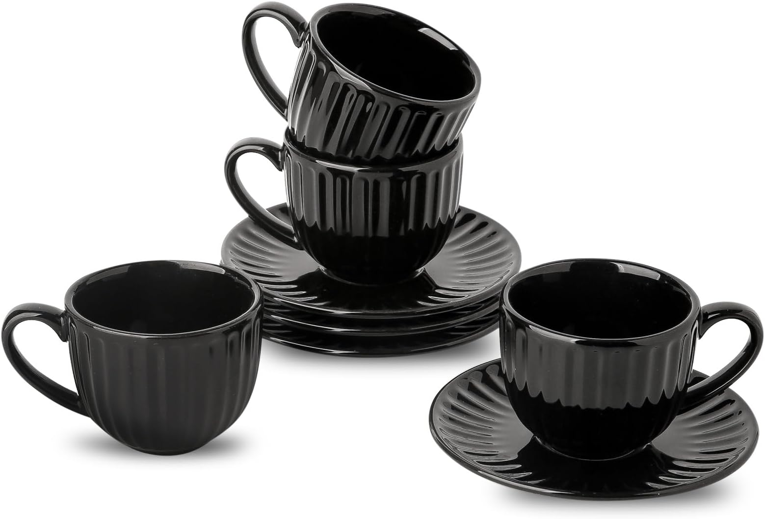 Amazon.com | Hasense 4 Oz Espresso Cups with Saucers Set of 4, Ribbed ...