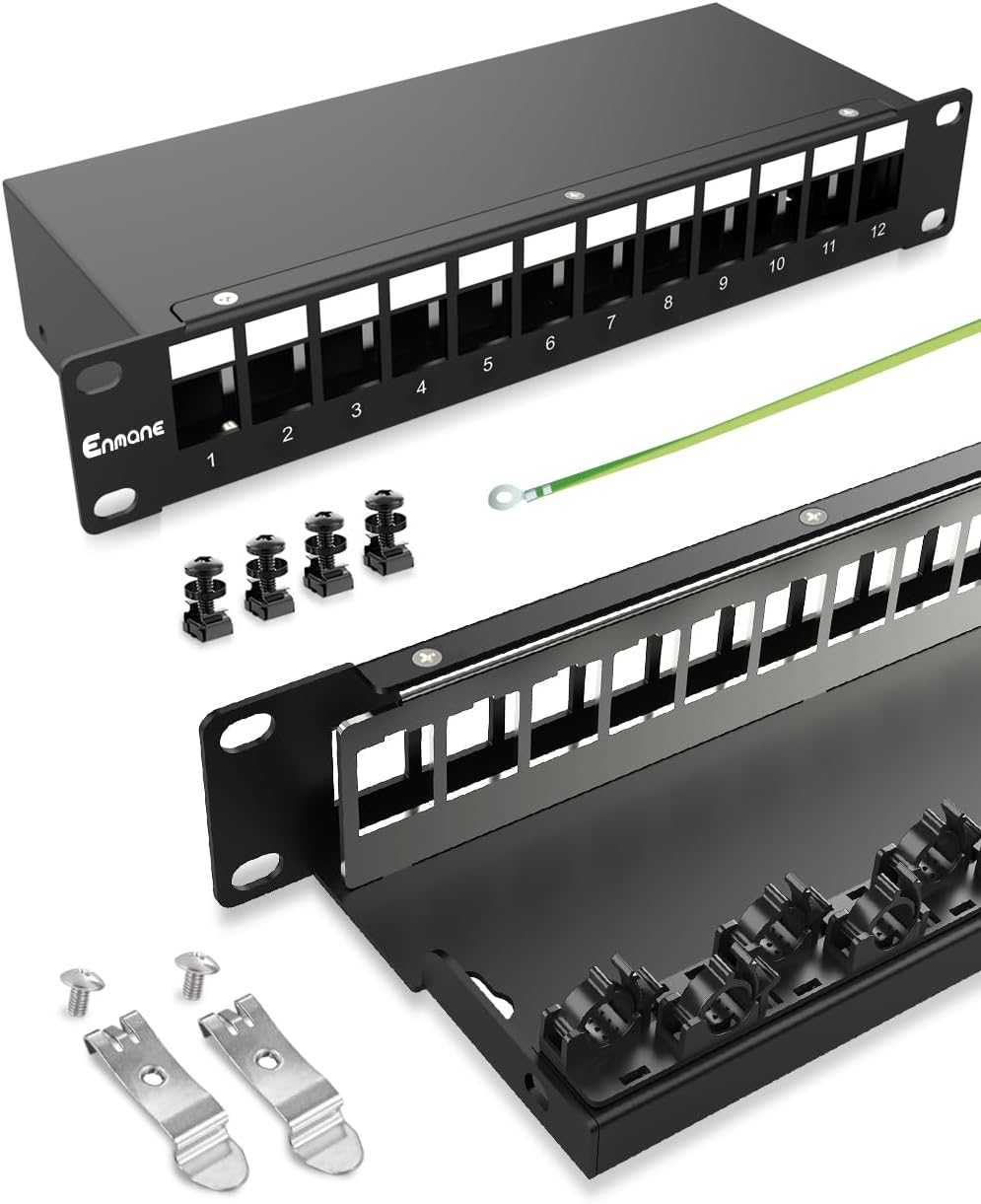 Enmane 12 Port Blank Keystone Patch Panel for Rackmount &Wall Mount STP ...