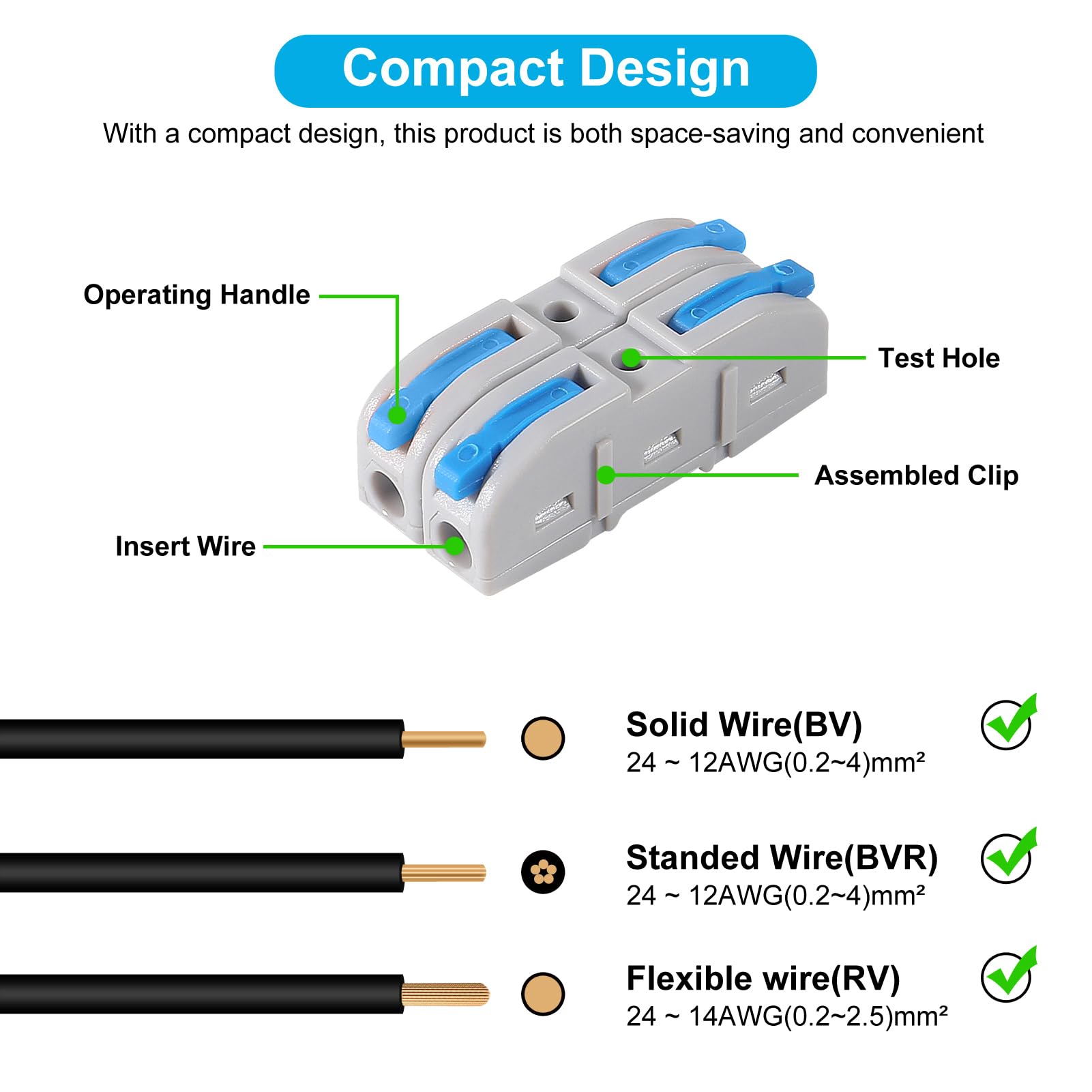 Snapklik.com : 20PCS Compact Wire Connectors, 1 Conductor Lever Wire ...