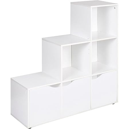 URBNLIVING 6 White Cube Step Storage Bookshelf Unit + 3 White Doors ...