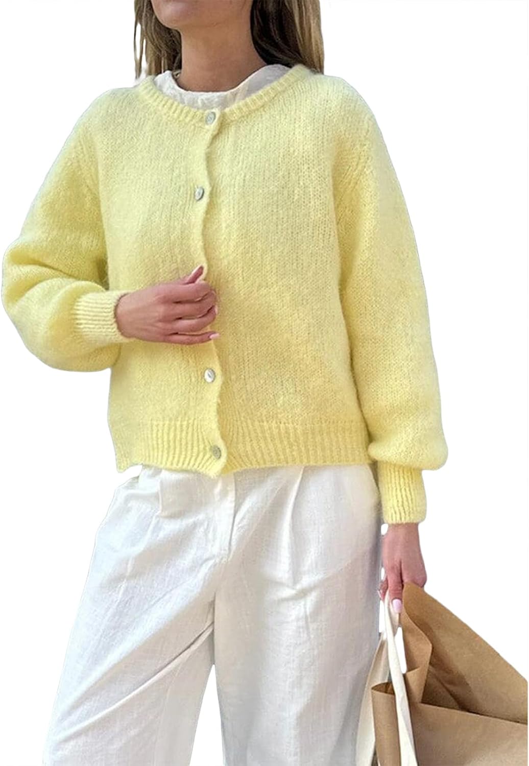 Geagodelia Women's Cropped Cardigan Long Sleeve Sweater Jumper Ladies ...