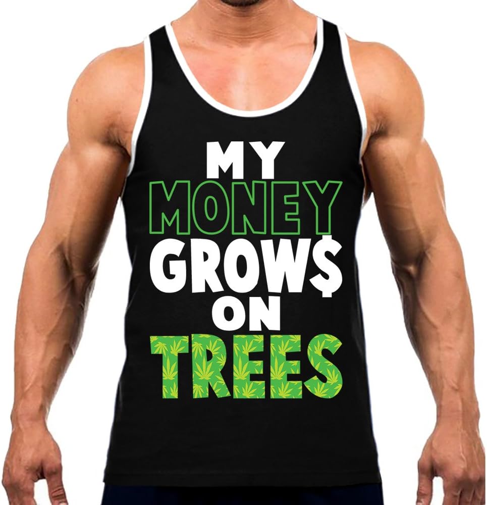 Men's My Money Grows On Trees Tee White Trim Black Tank Top Large Black ...