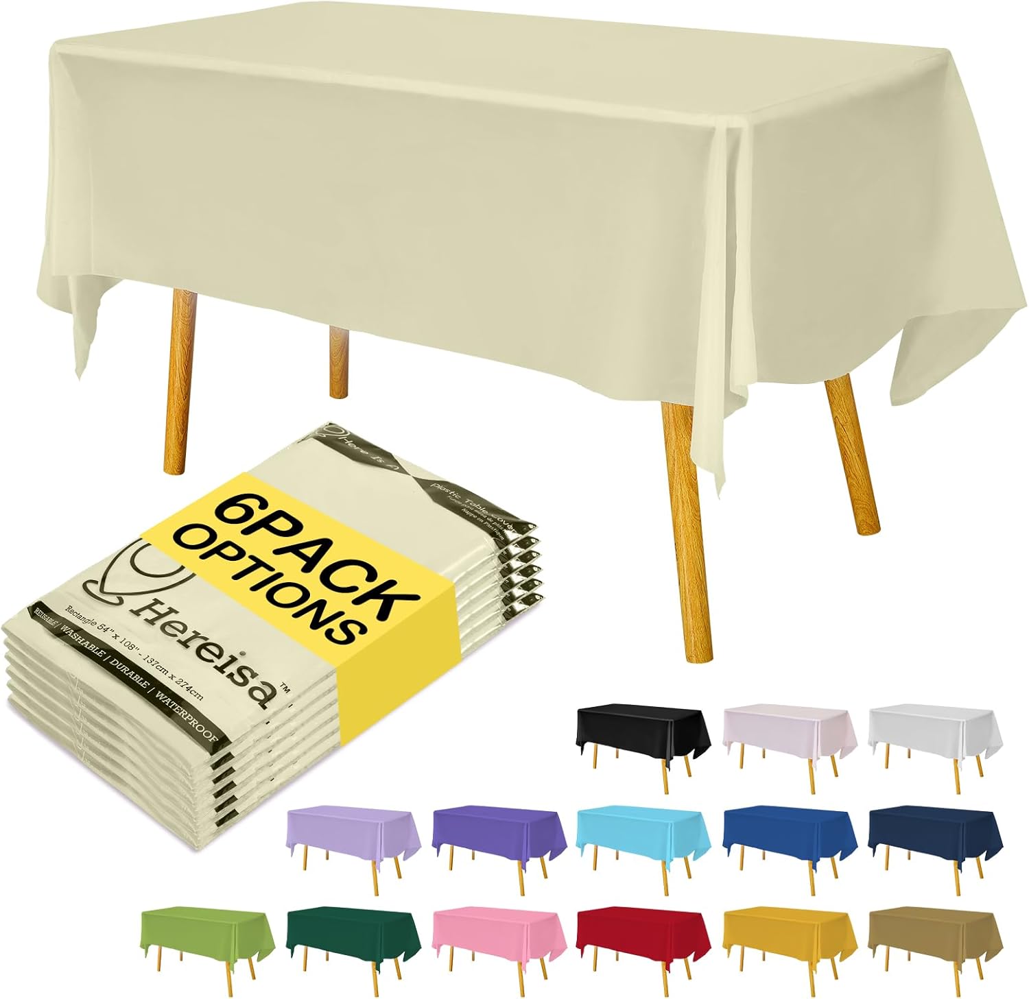 Amazon.com: Hereisa Ivory 6 Pack Plastic Table Cloth 54" x 108 ...