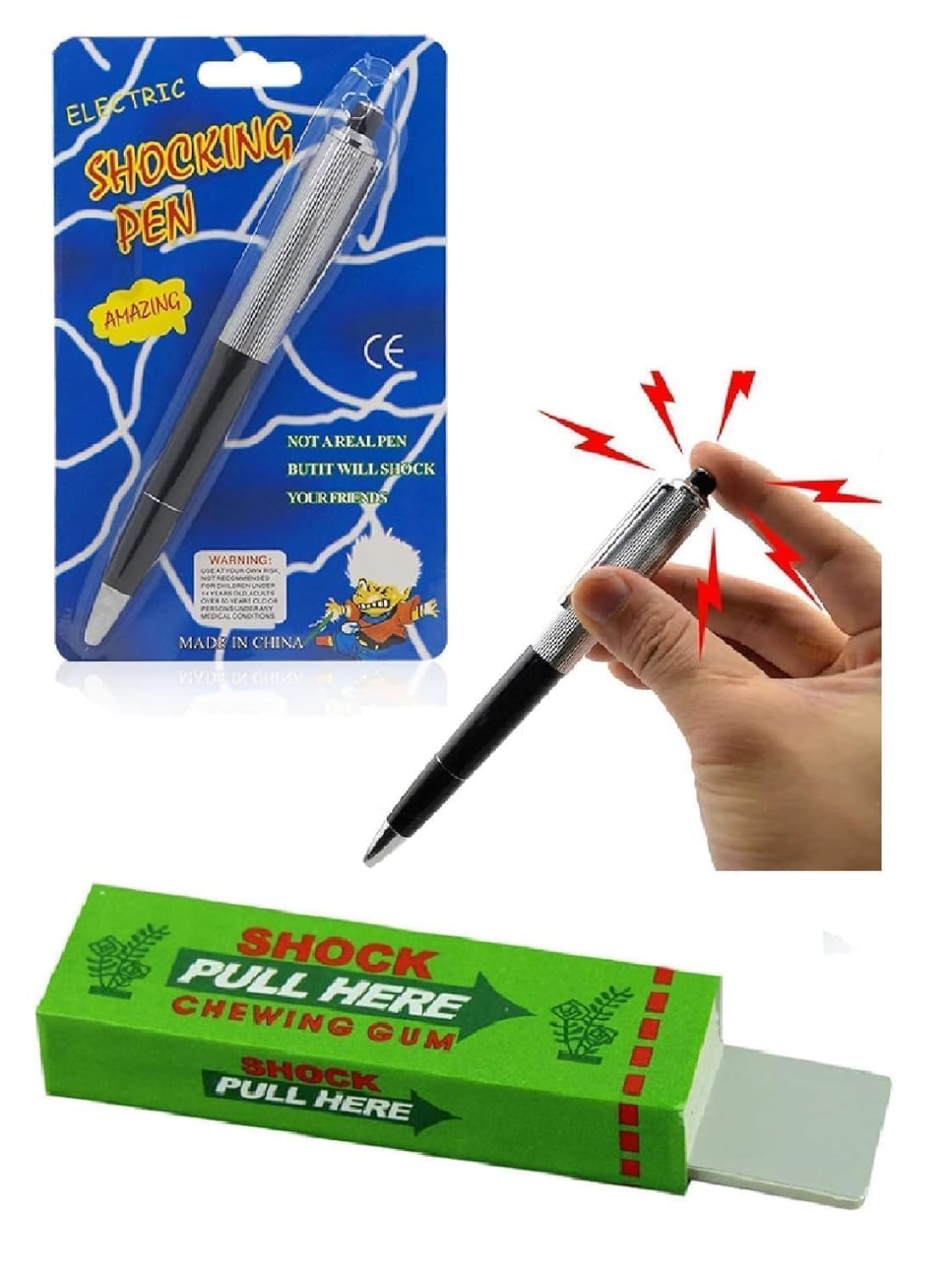 K N Shock Pen and Chewing Gum Shocking Gags Fun Combo, Prank Joke Trick ...