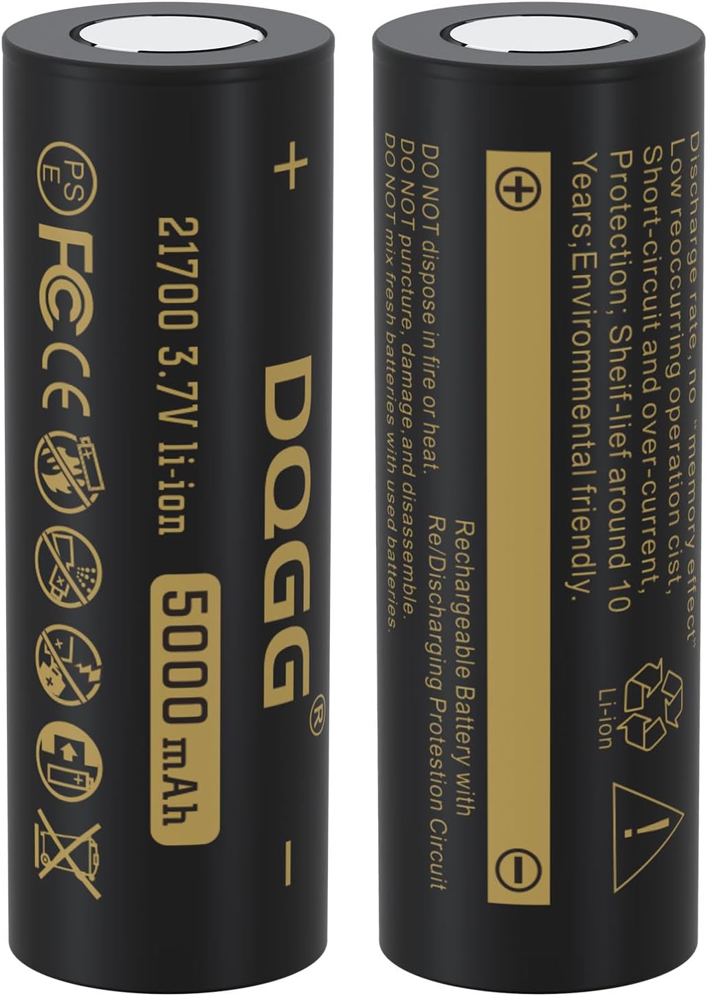 Amazon.com: DQGG 3.7 Volt 21700 Rechargeable Battery 5000mAh Battery 2 ...