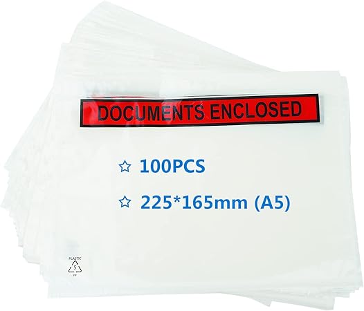 PACK4YA formato A5, 225x165 mm Buste stampate con chiusura adesiva, "Documents Enclosed", busta ...