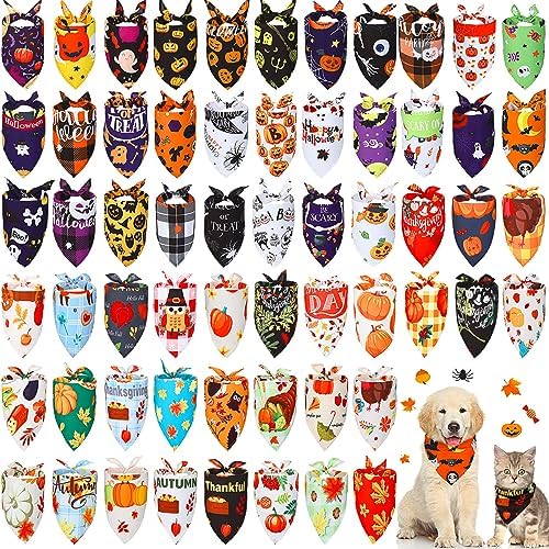 Amazon.com : Sanwuta 60 Pcs Fall Dog Bandanas Bulk Halloween Dog ...