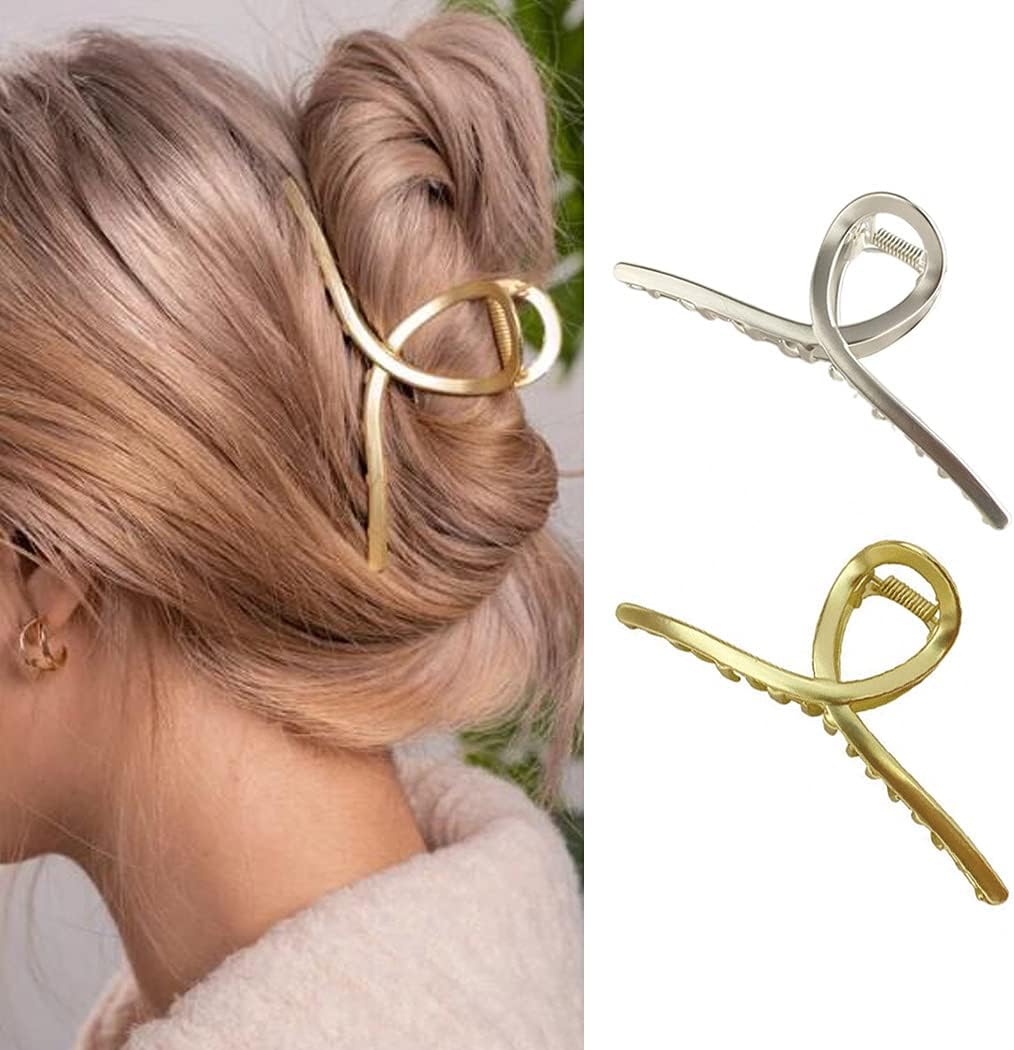 Amazon.com: Brinie Hair Claw Clips Gold Metal Clips Claw Large Hair ...