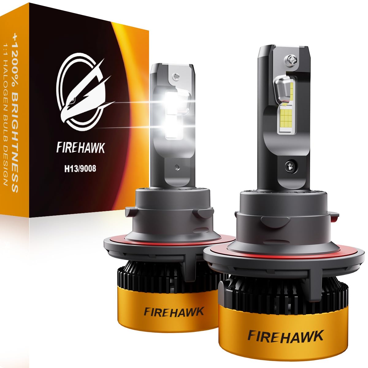 Firehawk H13/9008 LED Headlight Bulbs 50000LM 1200% Brighter 6000K Cool ...