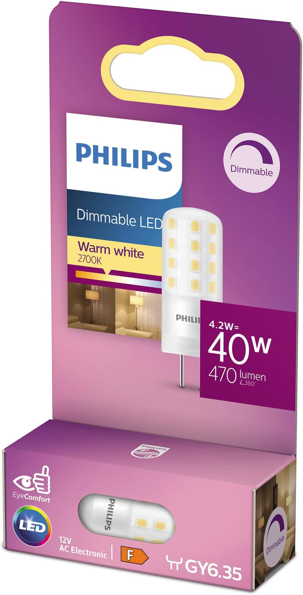 Philips LED Standard Brenner mit 40W, GY6.35 Sockel, warmweiß, dimmbar ...