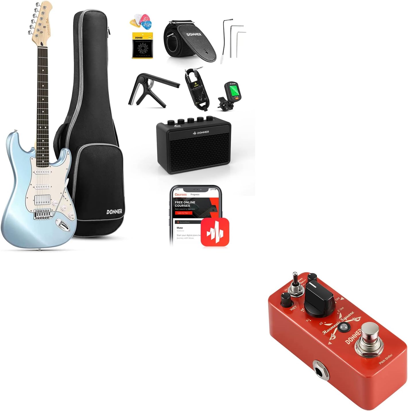 Amazon.com: Donner 39" Beginner Electric Guitar Kit, HSS Pickup with ...