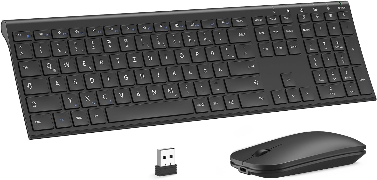 Rii Leise Tastatur Maus Set kabellos, Funktastatur mit Maus, Wireless ...