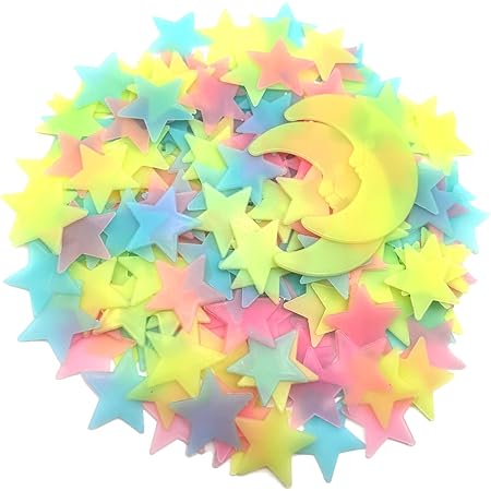Amazon.com: 200 Pcs Colorful Glow in The Dark Luminous Stars and Moon ...