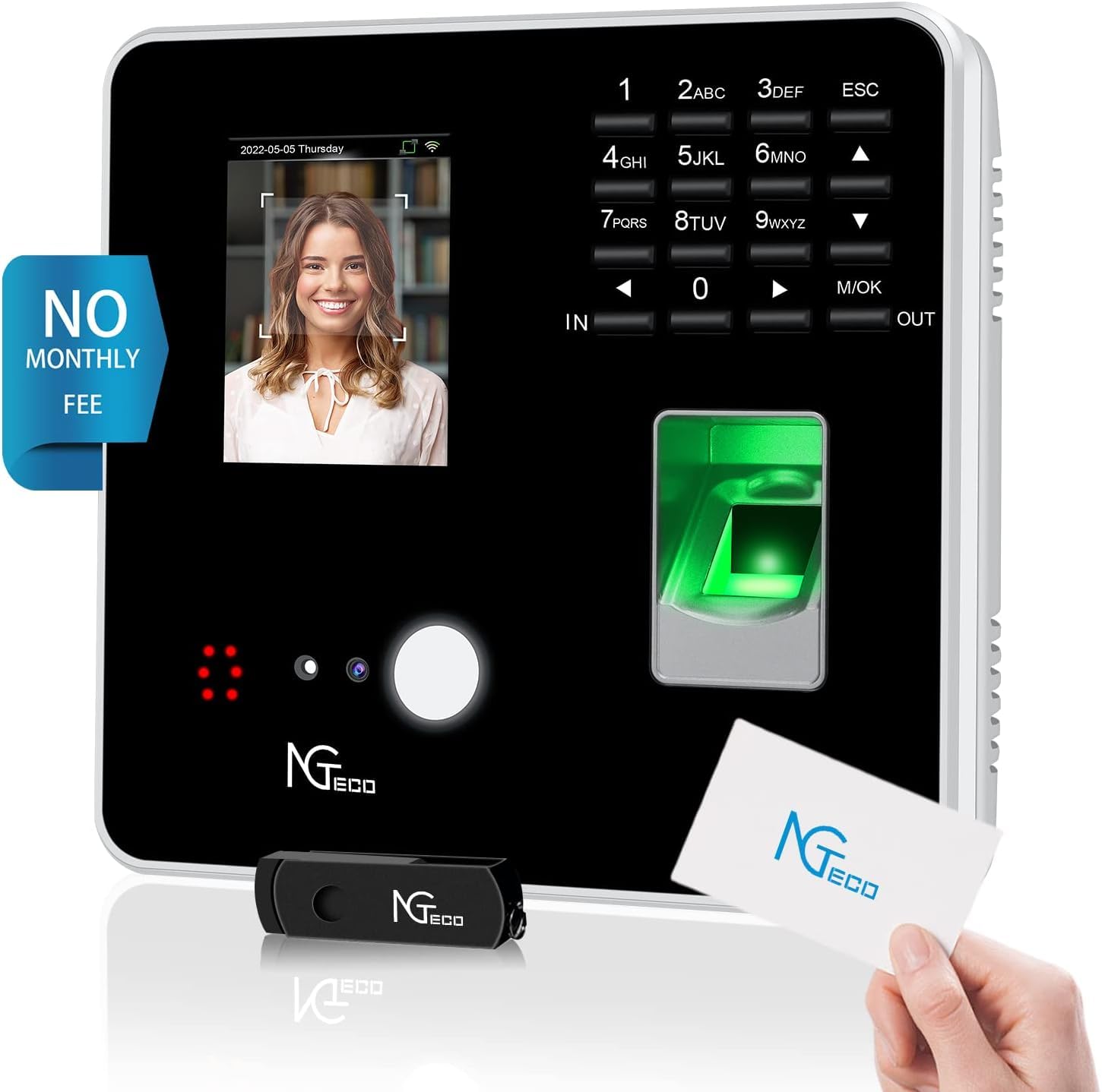 NGTeco Clock in Machine, Multi-Biometric Time Attendance Terminal with ...