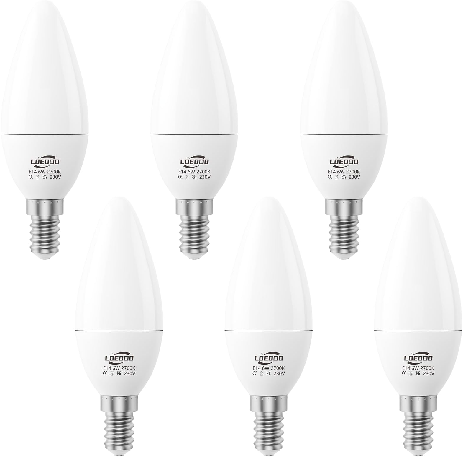 LOEODO E14 LED Bulbs 40W Equivalent, 6W Screw Light Candle Bulb, 470 ...