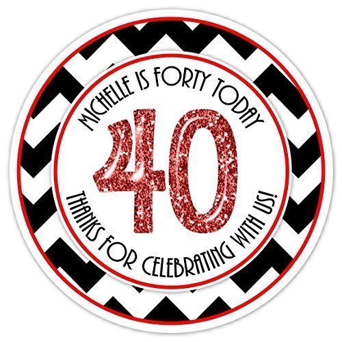 Amazon.com: 36 Birthday Labels, Black and Red Chevron 40th Birthday ...