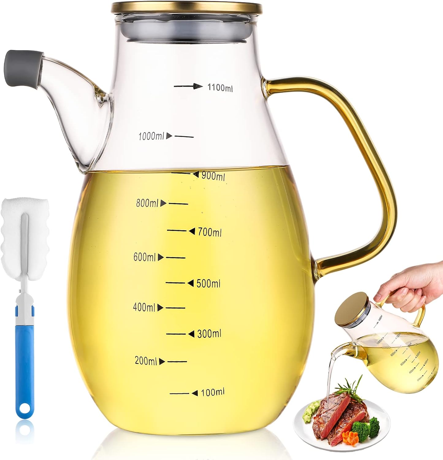 Amazon.com: ZDZDZ Large Glass Olive Oil Bottle, 1100ML Oil Dispenser ...