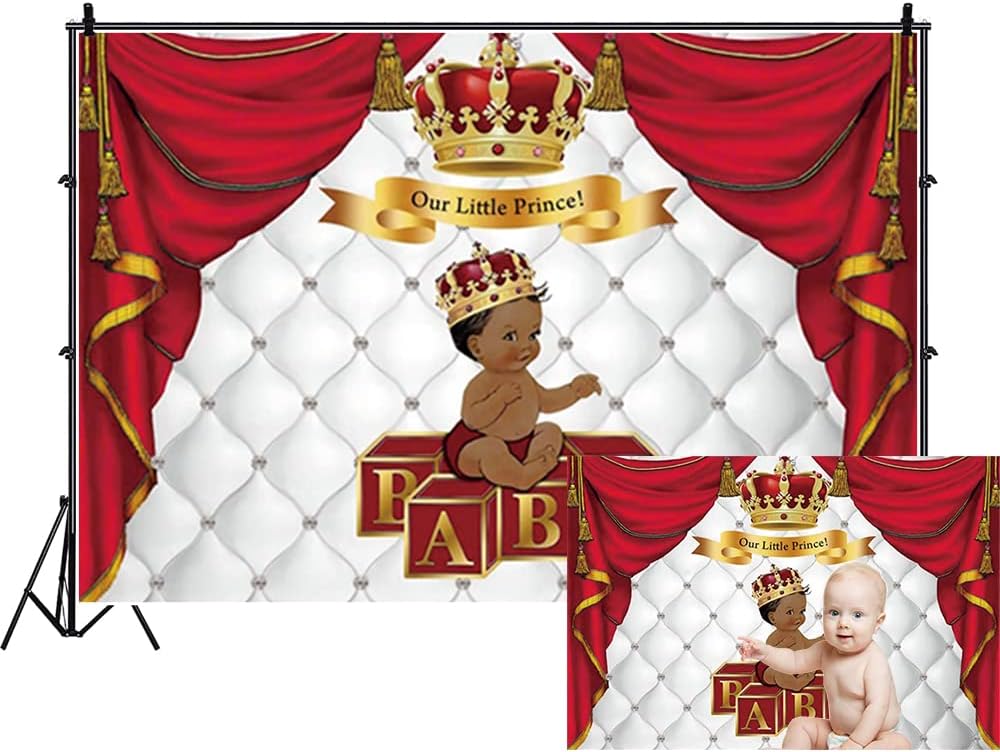 Amazon.com : Mehofoto Royal Red Baby Shower Backdrop Little Prince Red ...