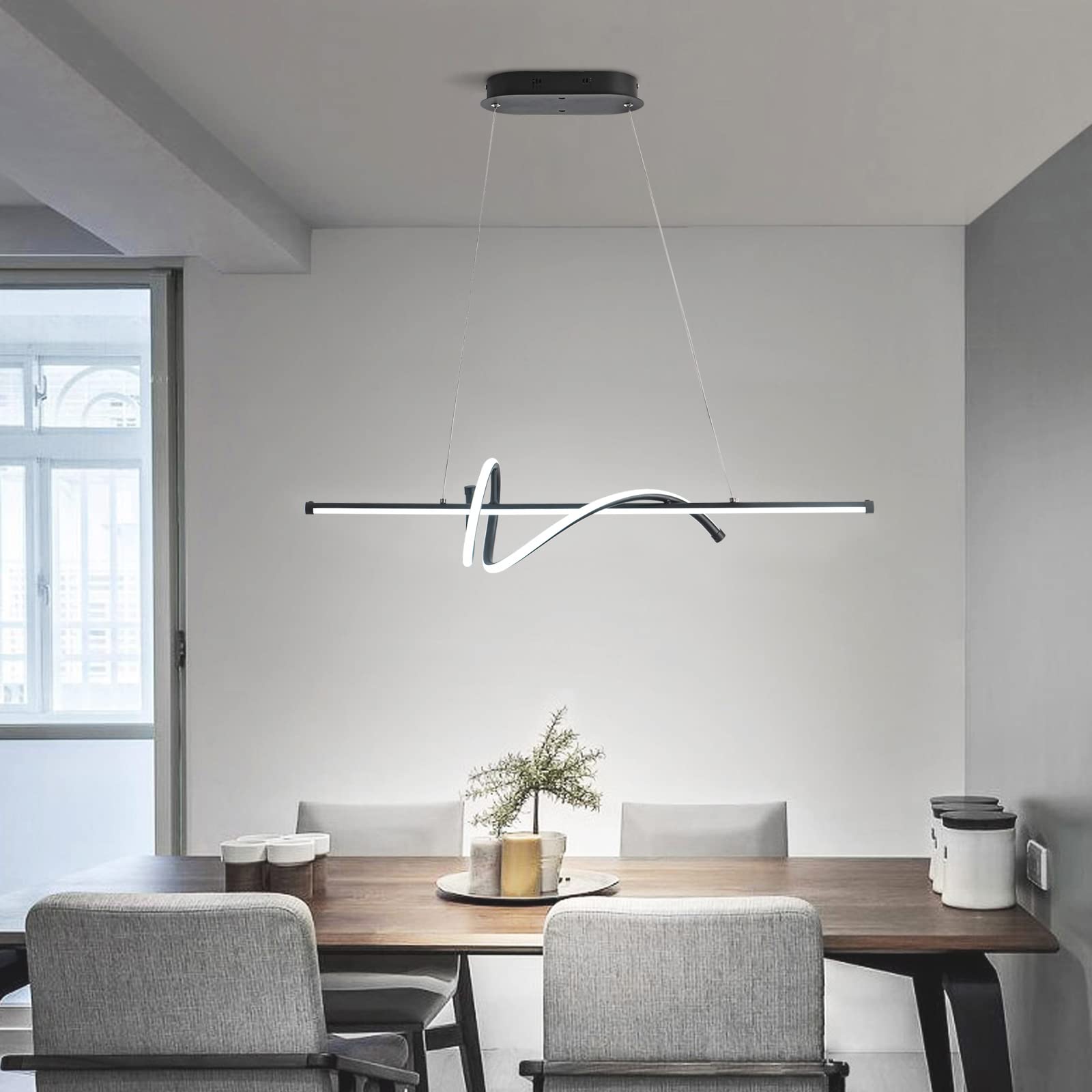 Modern LED Pendant Lighting,LED Chandelier Linear Wave Light Fixture ...