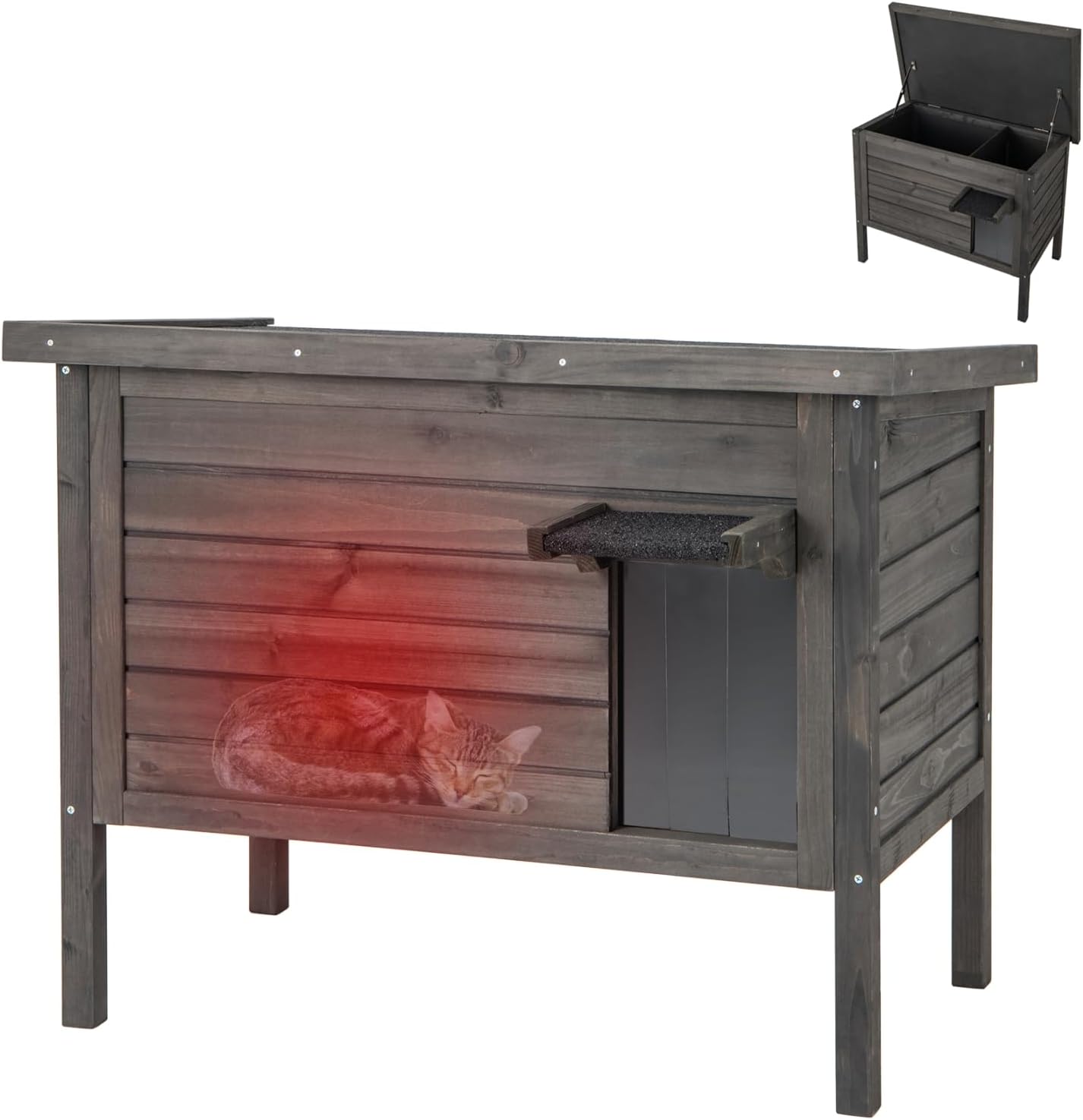 COSTWAY Cat House for Outdoor, Wooden Insulated Cats Enclosure with ...