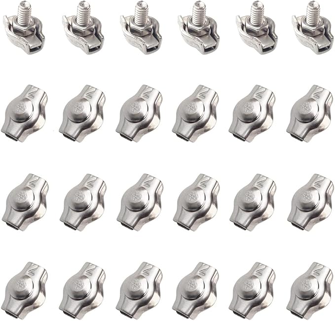 Pack of 24 Wire Rope Clamps, Simplex Rope Clamp, Stainless Steel Cable ...