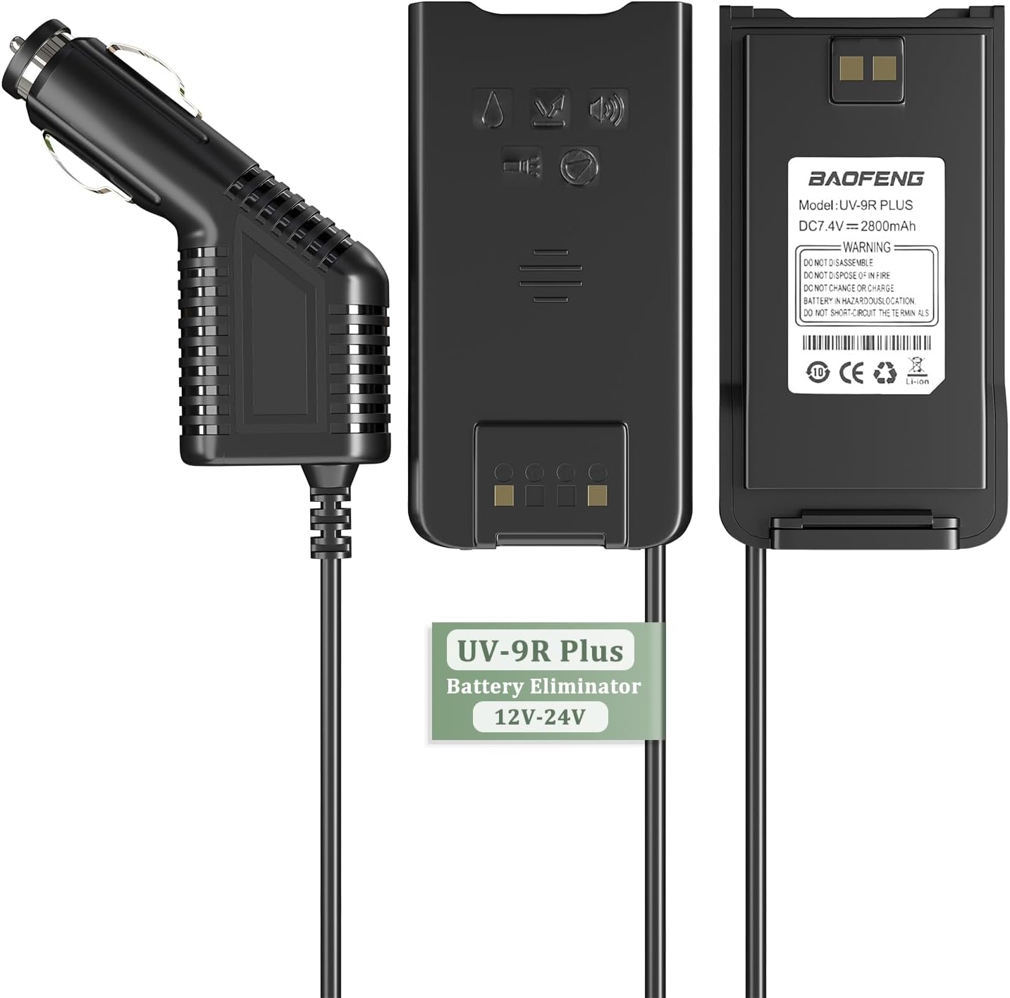Amazon.com: BAOFENG UV-9R Plus Battery Eliminator Car Charger for UV-9G Radio DC7.4V Replacement ...