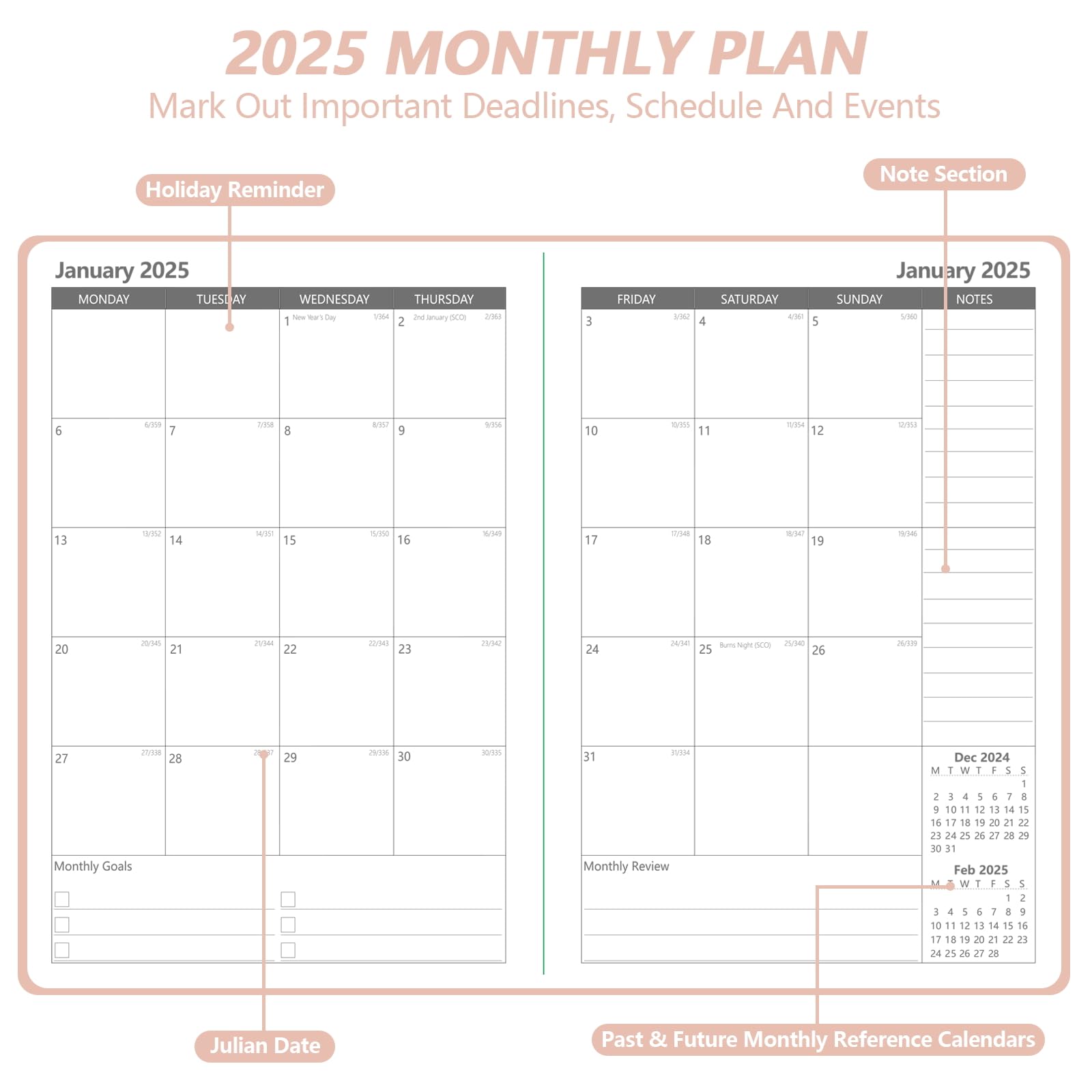 Mezere A5 Diary 2025 Week to View 2025 Planner Diary from January 2025 ...
