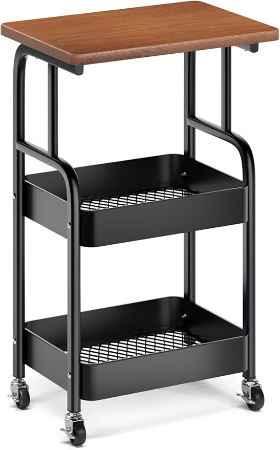 Amazon.com: 3 Tier Rolling Cart with Table Top, Metal Rolling Utility ...