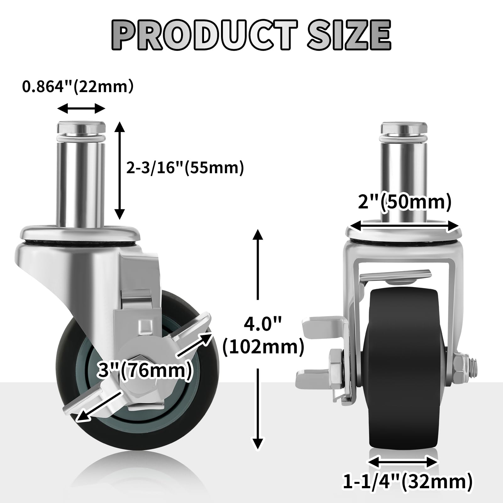Snapklik.com : Besitu 3 Inches Casters For Wire Shelving Racks, Heavy ...
