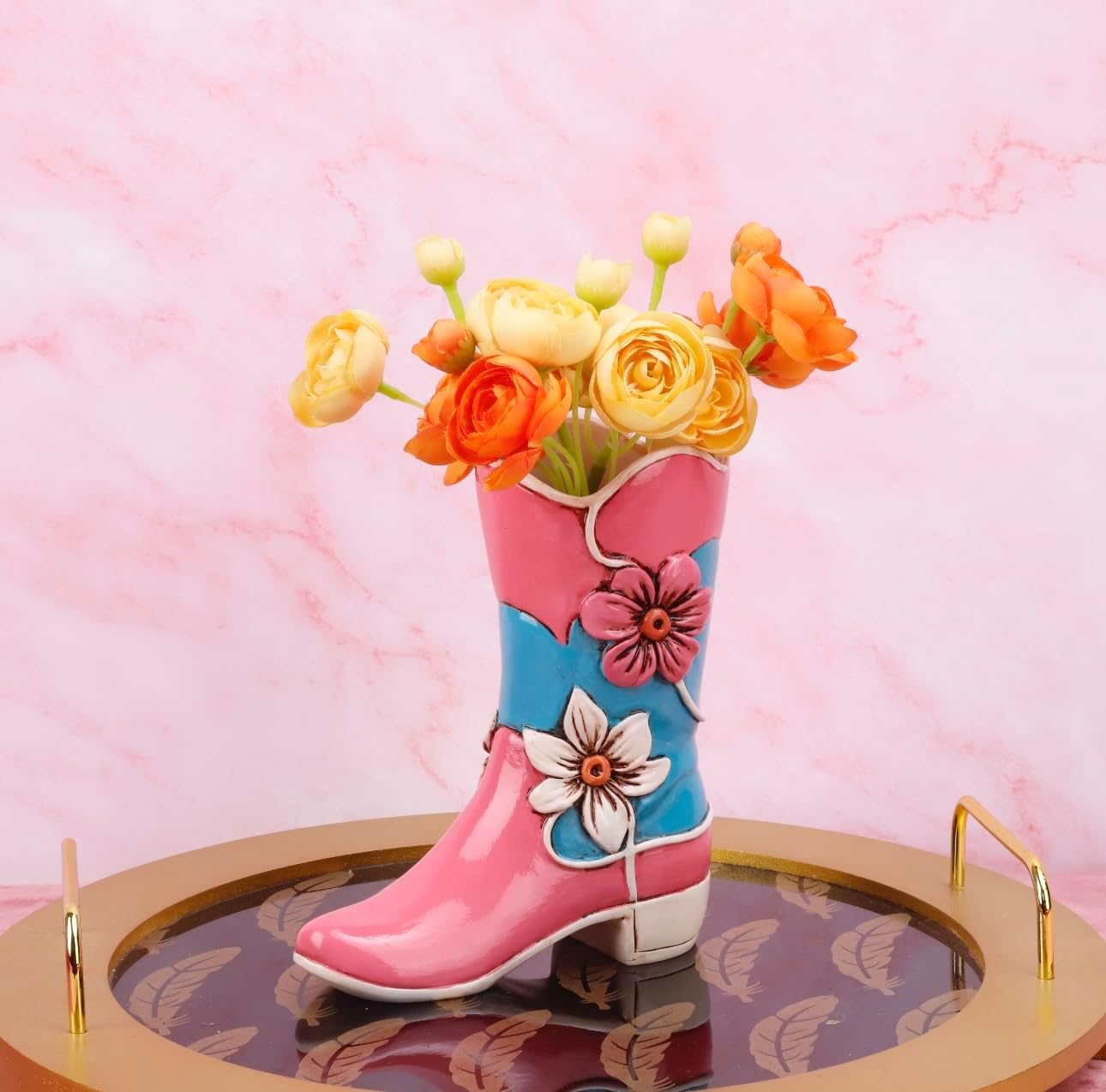 Amazon.com: Flehvour Pink Resin Cowboy Boot Vase, 6x5.5x2.25 inches ...