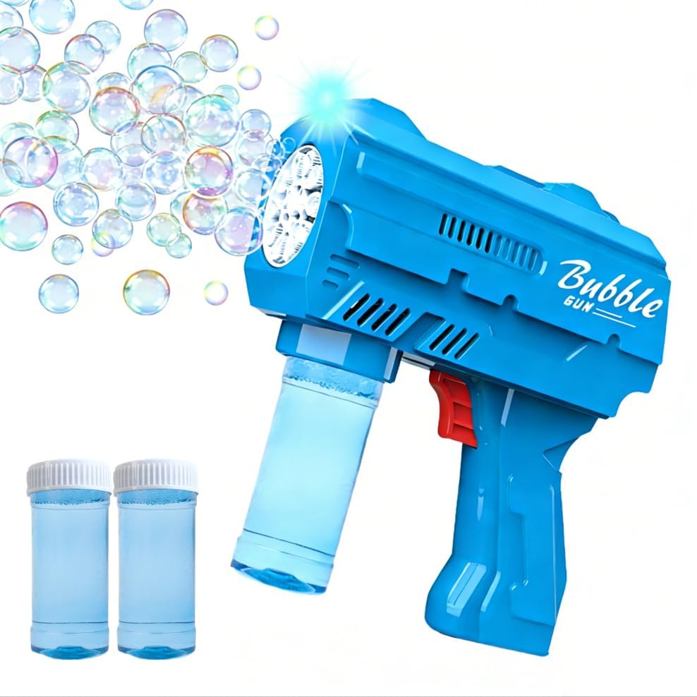 Amazon.com: Light Up Bubble Machine Gun for Kids,Blue 10-Hole Automatic ...