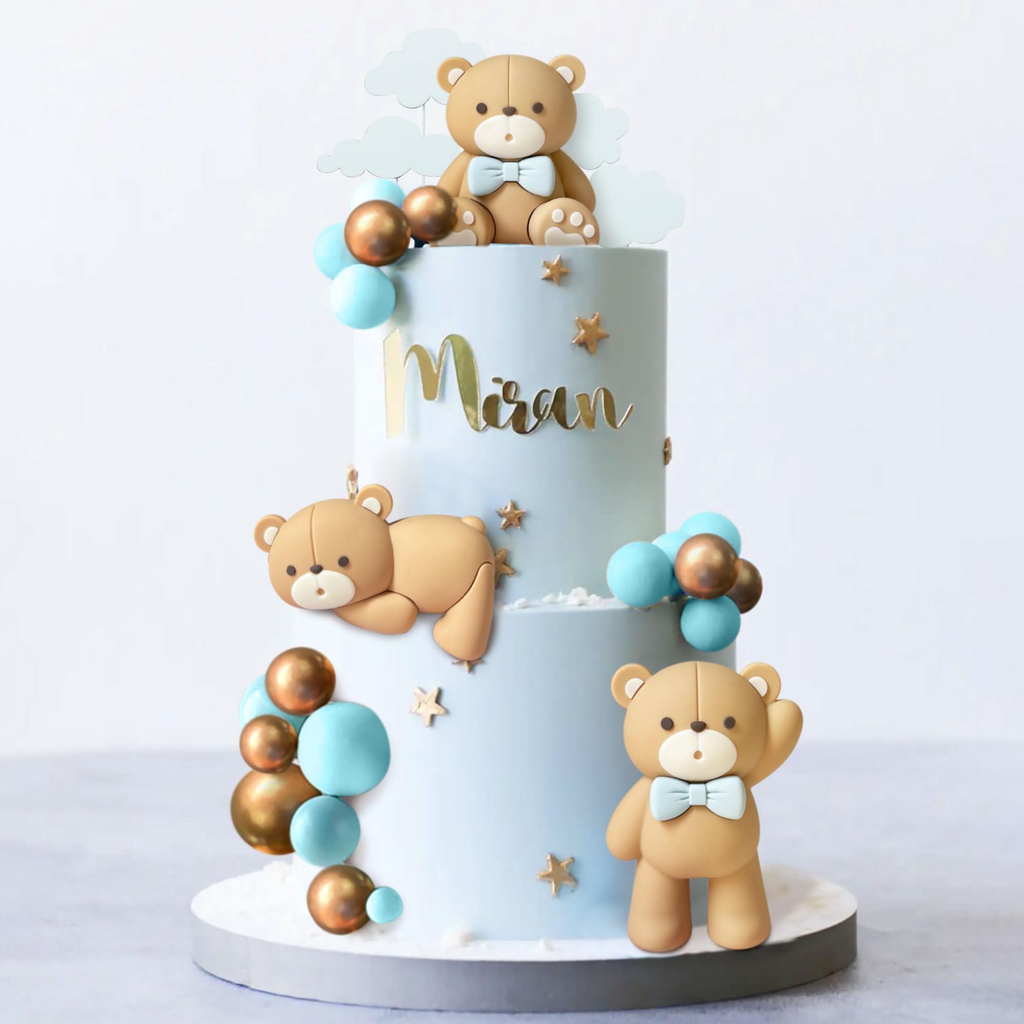 Snapklik.com : Luxury Blue Bear Cake Decoration Blue Gold Balls Cake ...