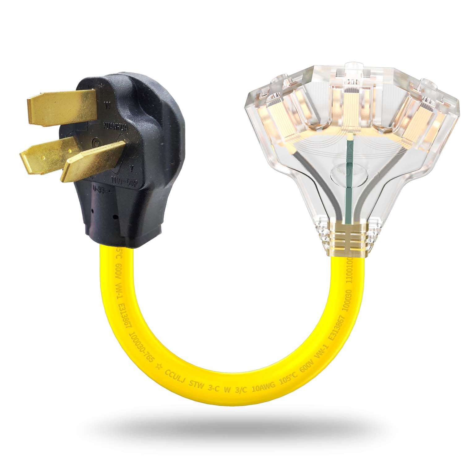 LAVANDINO 3 Prong 220 to 110 Adapter Plug, NEMA 10-50P to 5-15R/5-20R Tri-Outlets Converter for ...