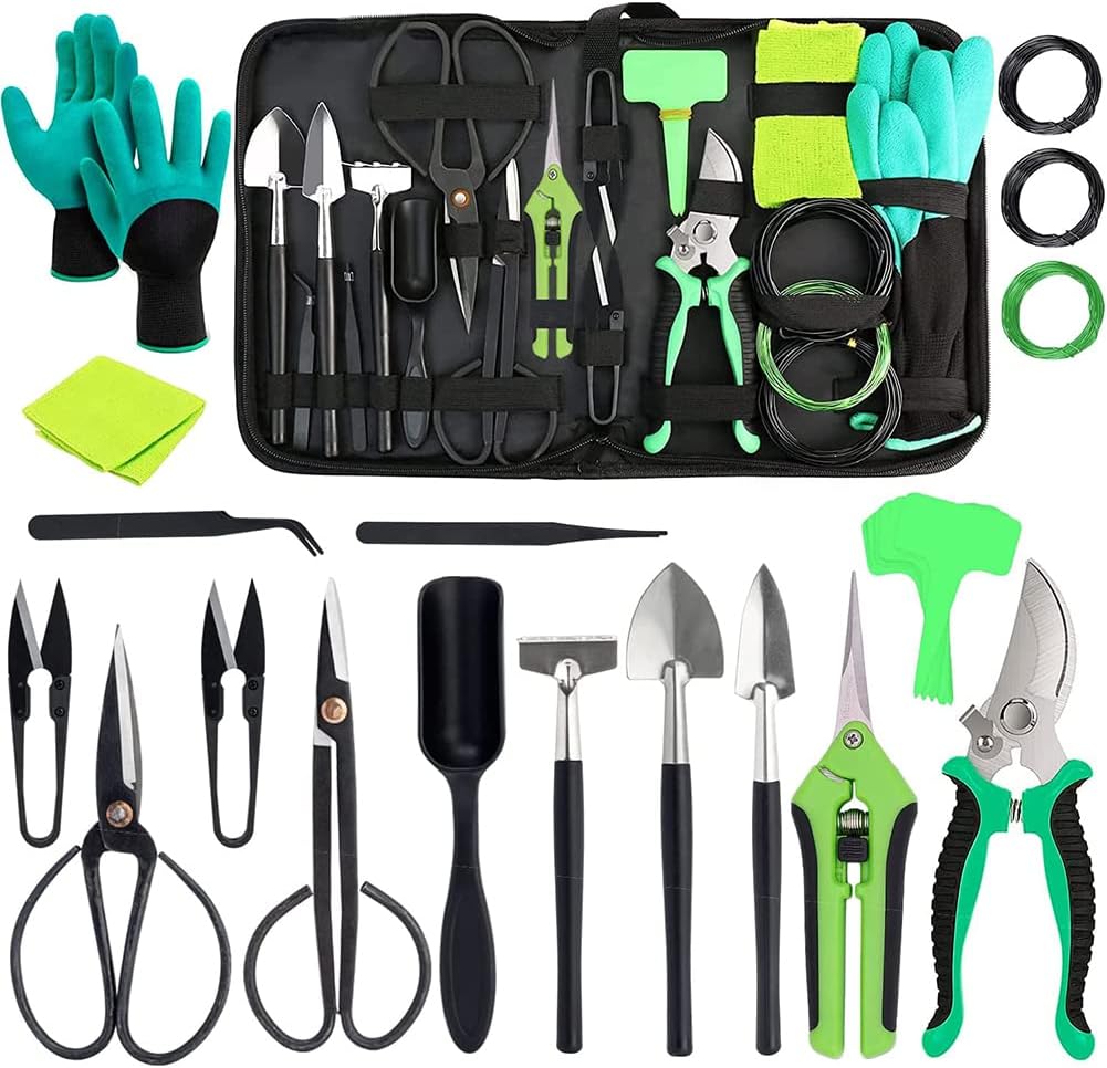 KouPoTop Gardening Bonsai Tools Set, 25 PCS Carbon Steel Indoor Outdoor ...