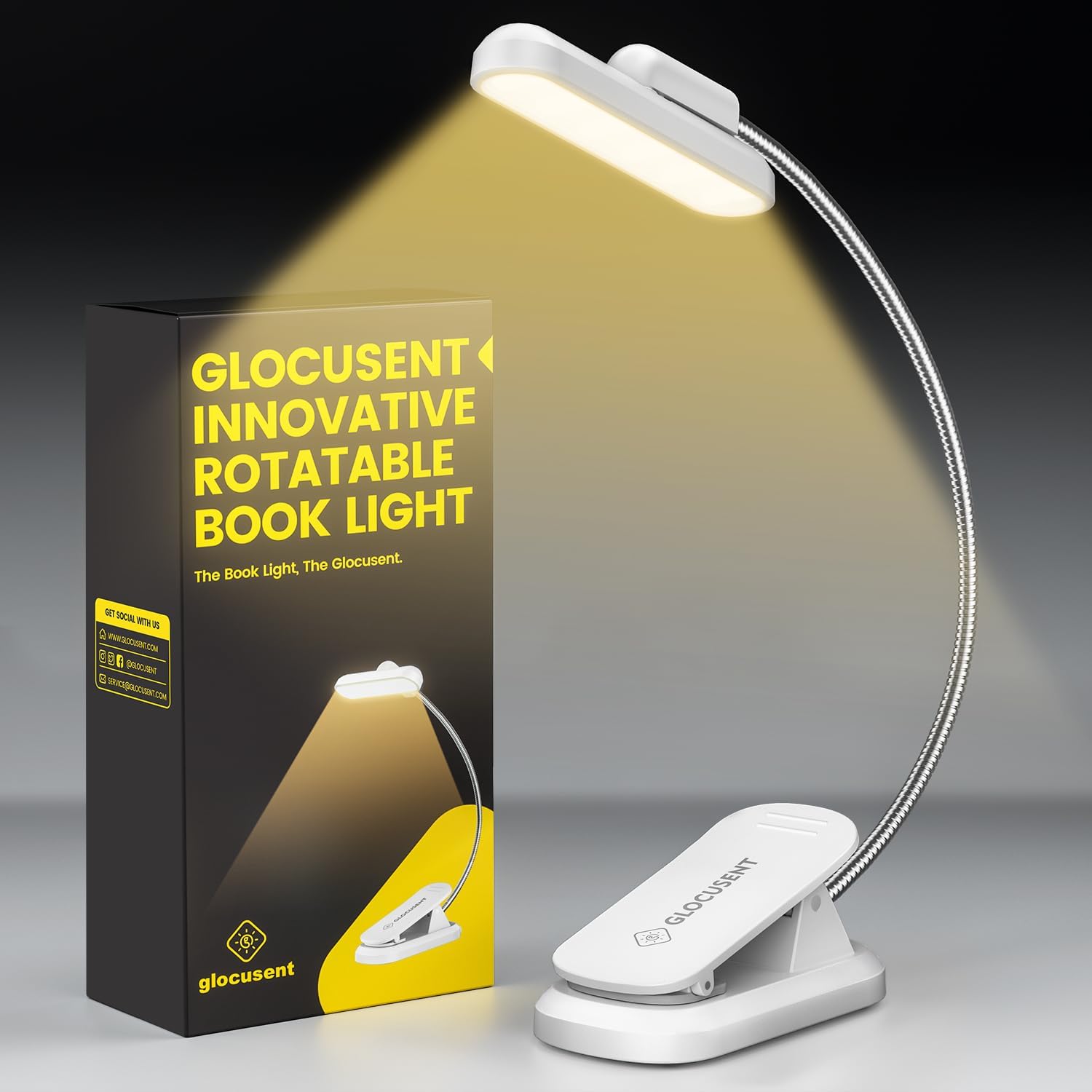 Glocusent Rotatable Book Light for Reading in Bed, Bright 22LEDs with 3 ...