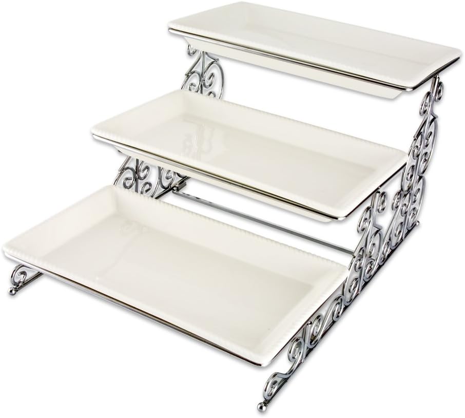 Amazon.com: Godinger 3-Tier Porcelain Server with Metal Rack: Home ...