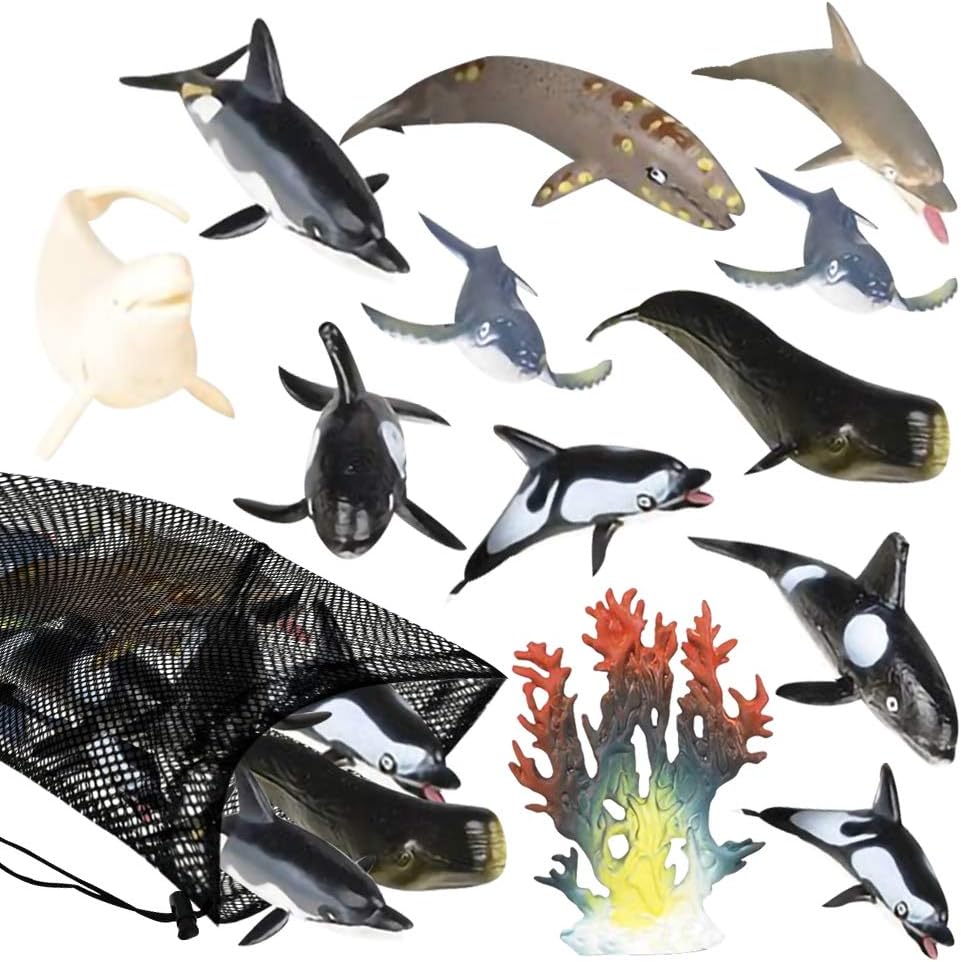 Amazon.com: ArtCreativity Dolphins & Whales in Mesh Bag, Pack of 12 Sea ...