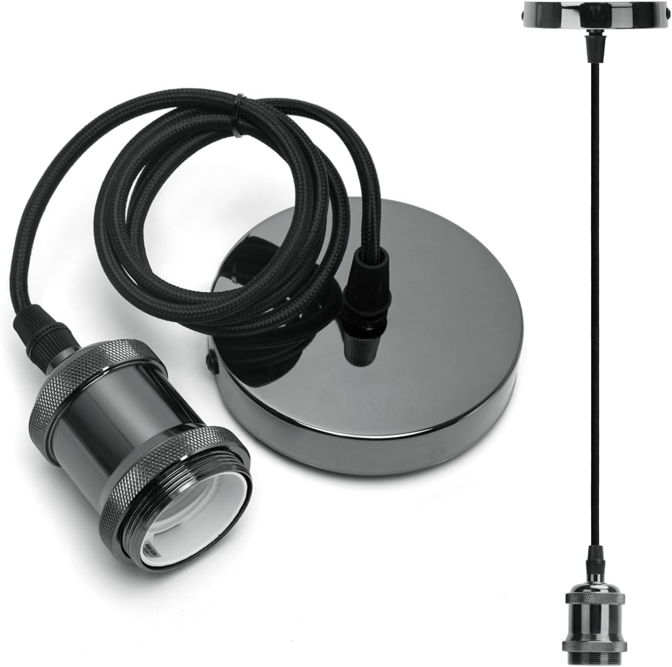 Licperron Vintage Pendant Light Fitting Kit, Chrome Braided Flex ...