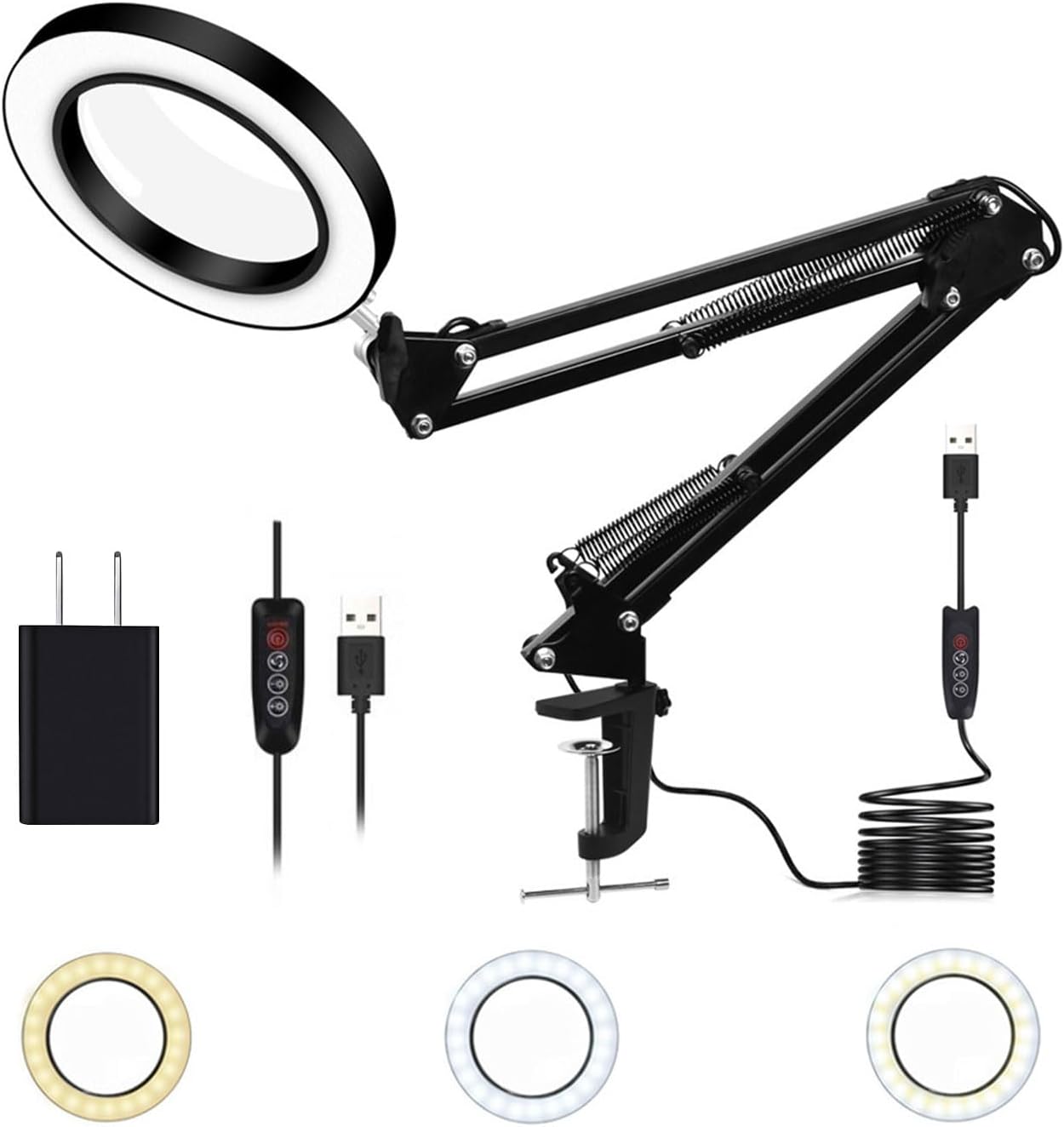 10X Lupa con Luz LED, Lampara con Lupa, 3 Modos de Color, Regulación ...