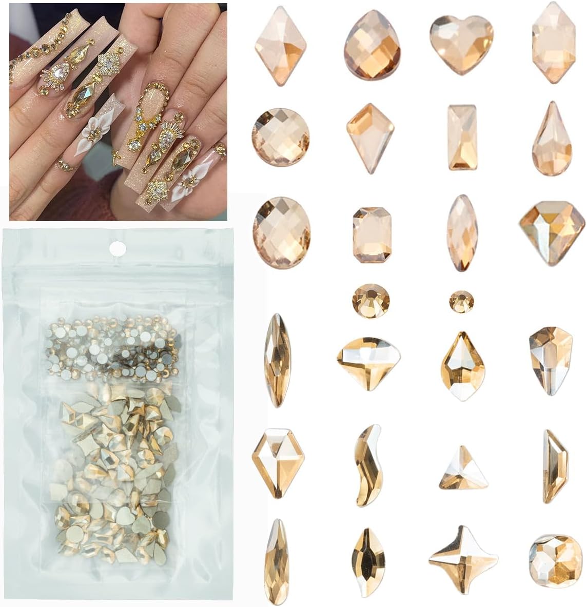 Amazon.com: qiipii 3 Boxes Green Nail Rhinestones 240 Multi-Shapes ...