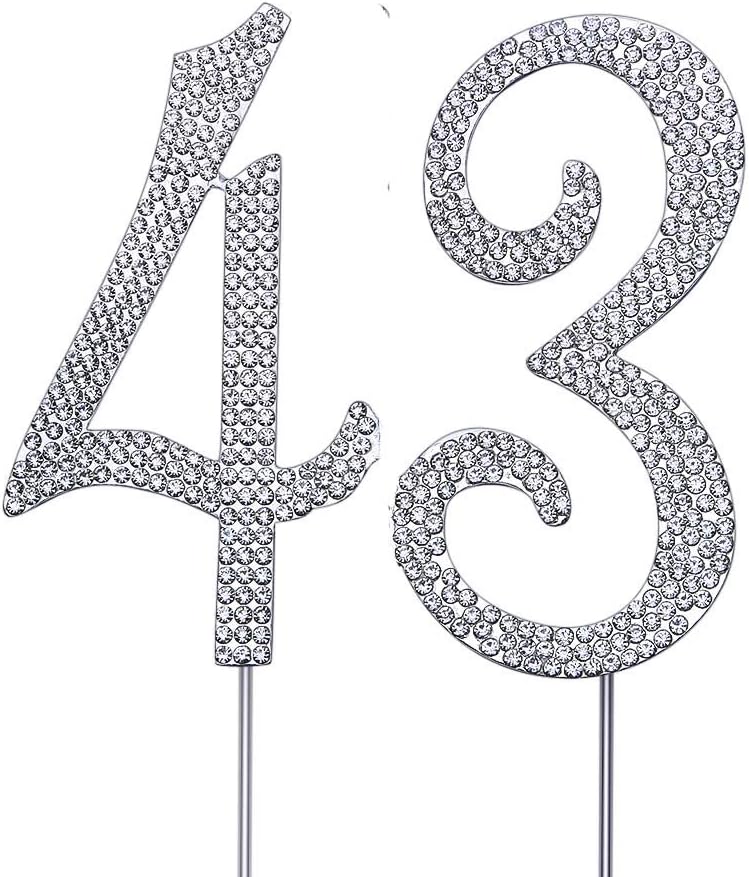 Amazon.com: MAGJUCHE Silver 43" Crystal Cake Topper, Number 43 ...